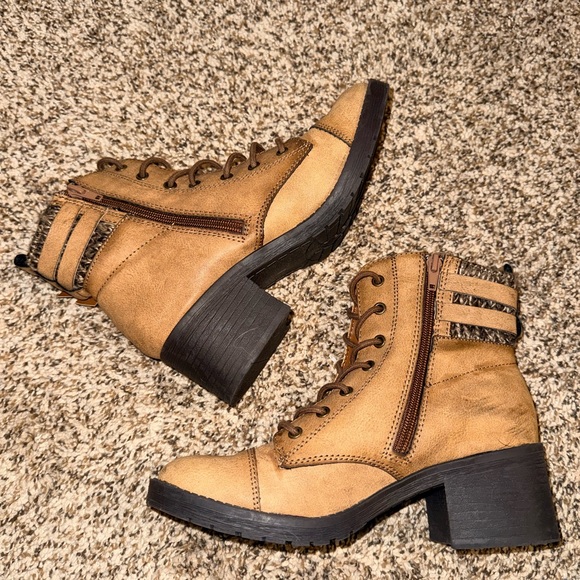 Rampage | Shoes | Rampage Tan Lace Up Boots With Block Heel | Poshmark